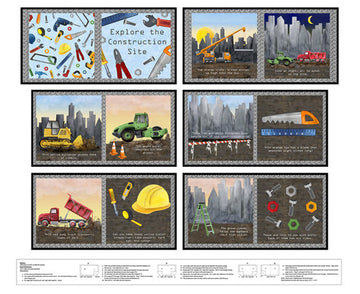 Fabric Blank Quilting Let's Get Building 36" Construction Book Panel 4 ...
