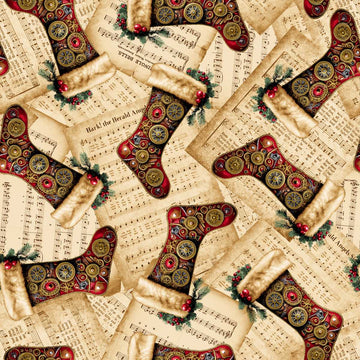 Fabric Blank Quilting Parchment Christmas Sheet Music with Stockings G ...