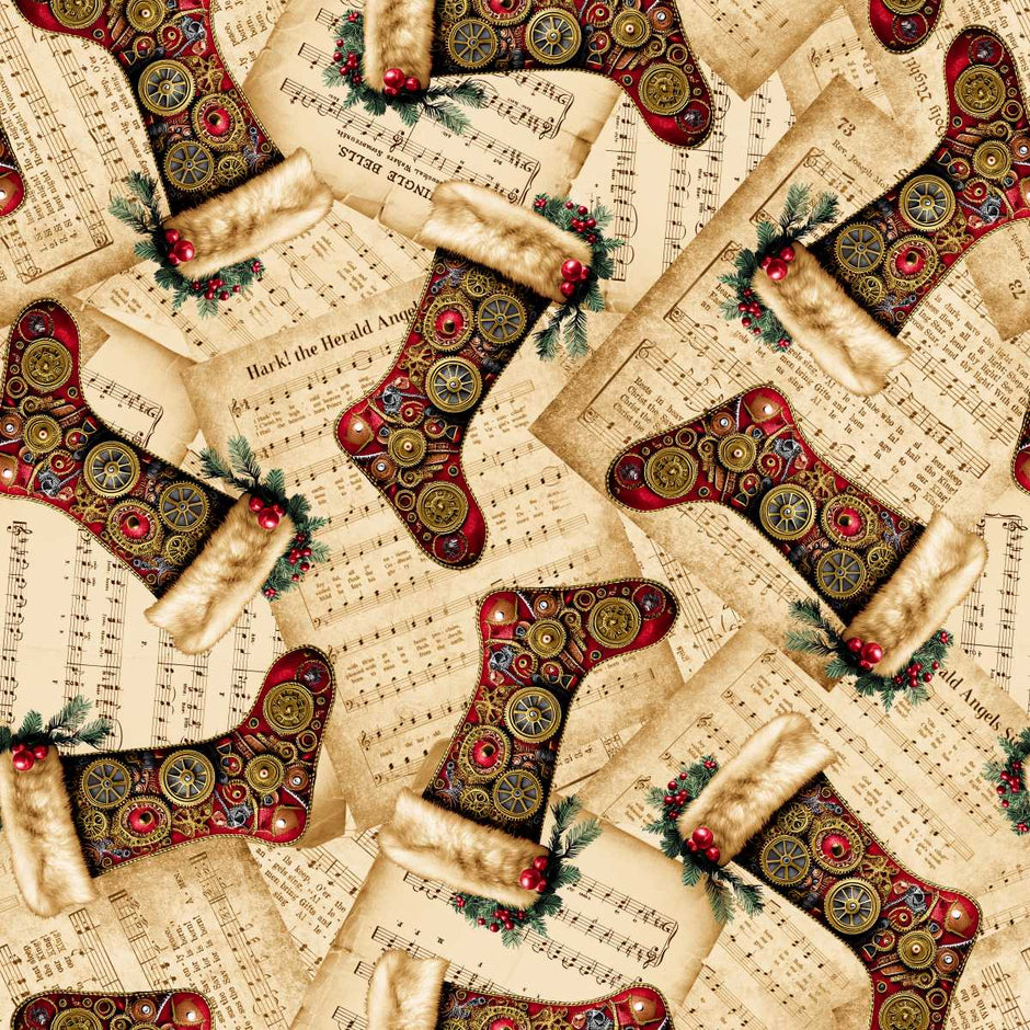 Fabric Blank Quilting Parchment Christmas Sheet Music with Stockings G ...