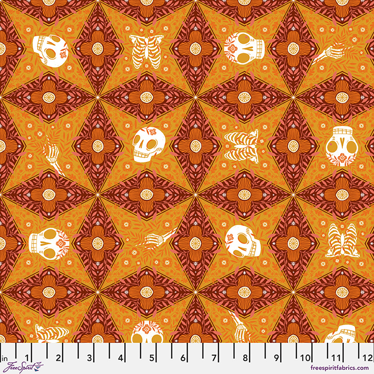 Fabric FreeSpirit Marigold Rattled to the Bones More Than Bones by the ...