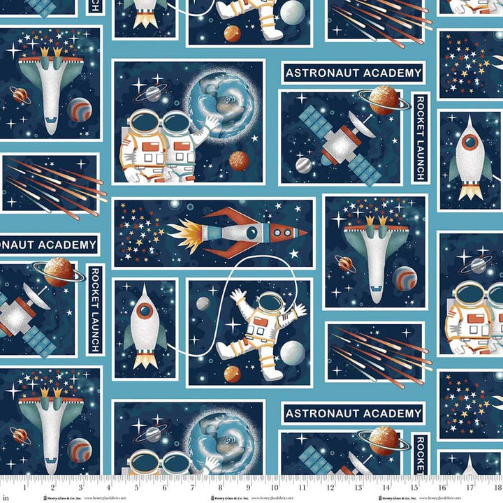 Fabric Henry Glass Blue Patchwork Milky Way Glow in the Dark by the Qu ...