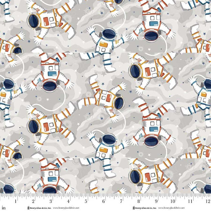 Fabric Henry Glass Gray Astronauts Milky Way Glow in the Dark by the Q ...