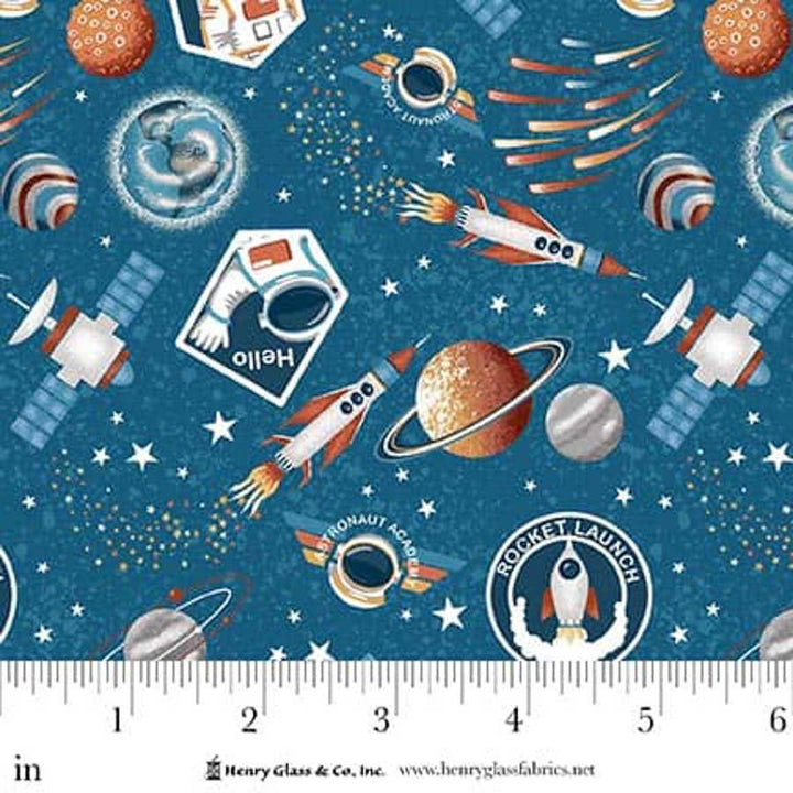 Fabric Henry Glass Teal Tossed Elements Milky Way Glow in the Dark by ...