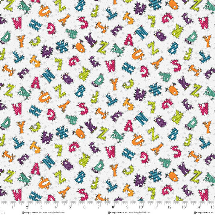 Fabric Henry Glass White Alphabet Allover Silly Gilly Returns by the Q ...