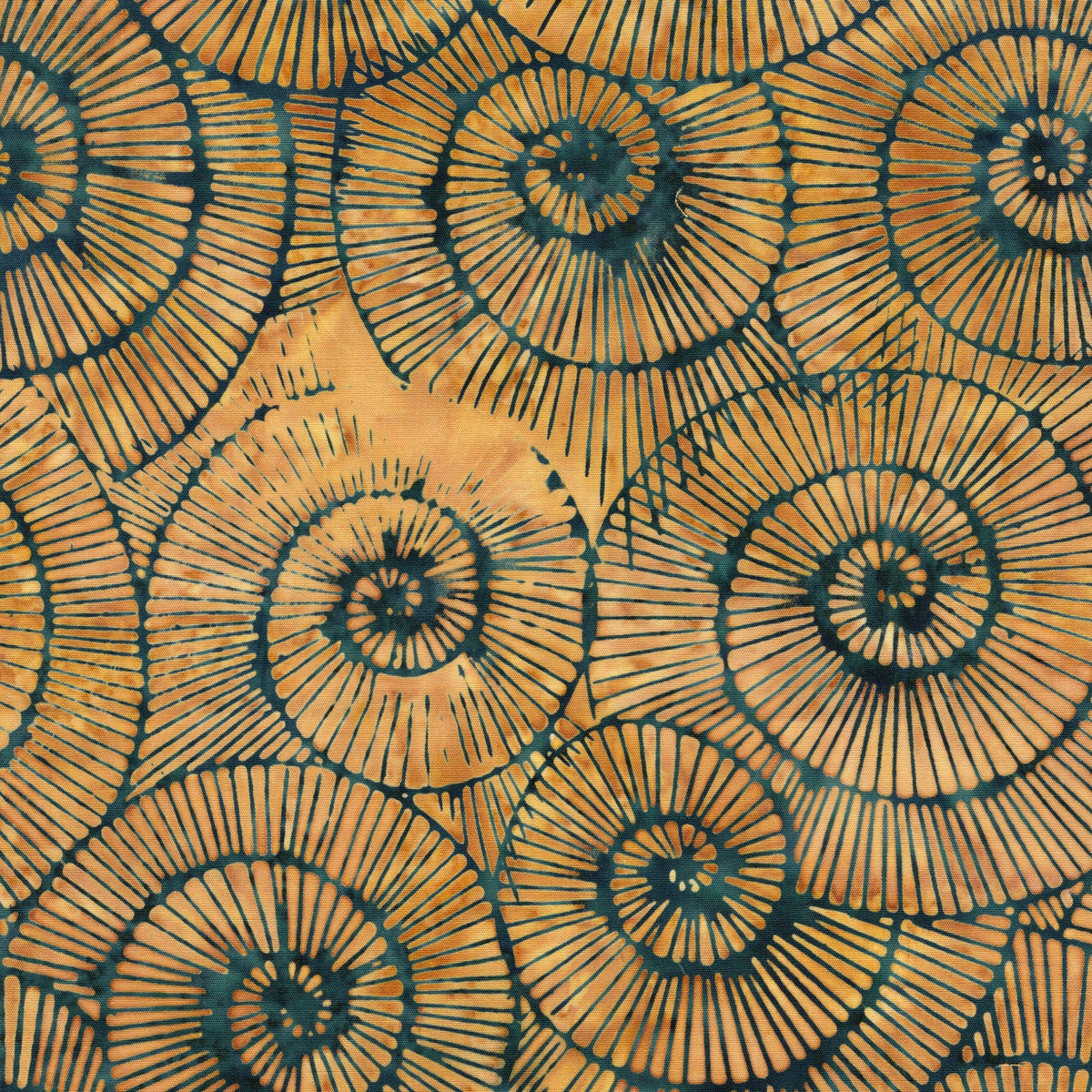 Fabric Lumin Green/Gold/Orange Fossil Spirals Stone Strata Island Bati ...