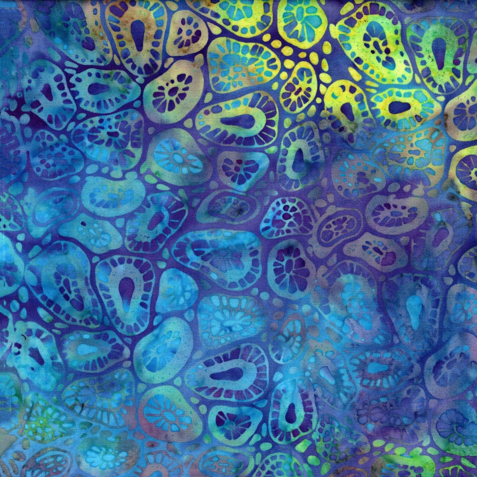 Fabric Lumin Green/Purple/Mardi Gras Geode Fossil Finesse Island Batik ...
