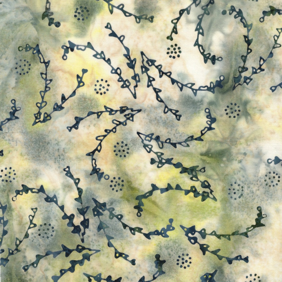 Fabric Lumin Green/Yellow/Glacier Line of Vines Frosted Foliage Island ...