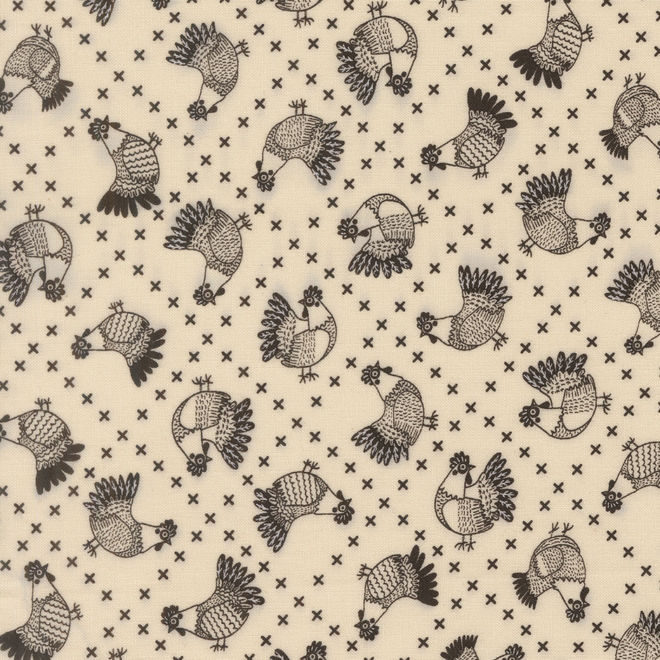 Fabric Moda Cloud Iron Cross Stitch Chickens The Henhouse by the Quart ...