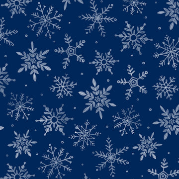 Fabric P & B Textiles Dark Blue Snowflakes First Frost 108" Wide Back ...