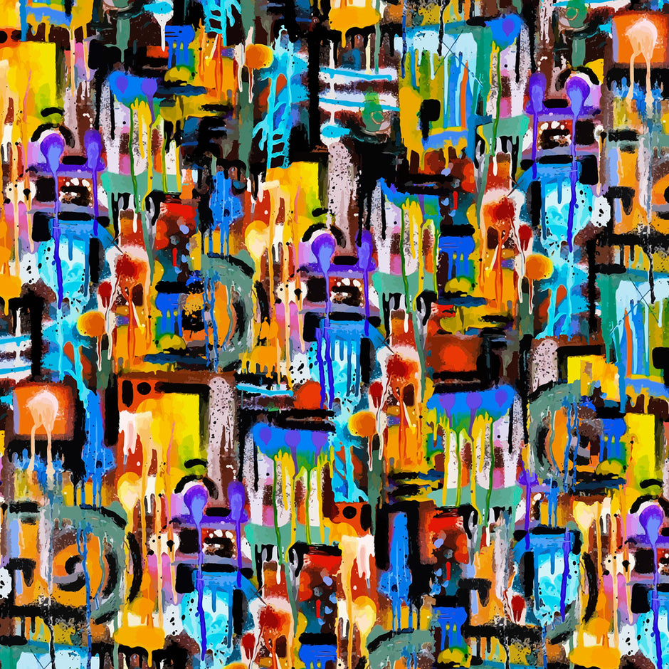 Fabric P & B Textiles Dark and Moody Graffiti Urban Ink 108" Wide Back ...