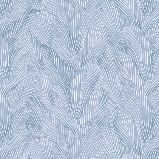 Fabric P & B Textiles Light Blue Tonal Leaves Earth Tones 108" Wide Ba ...