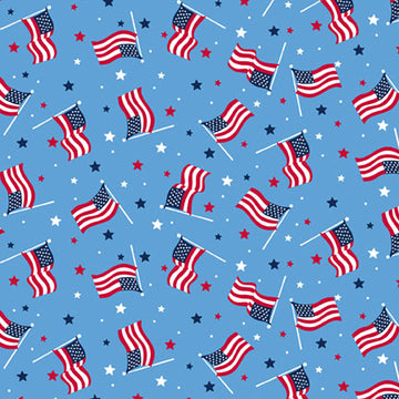 Fabric P & B Textiles Light Blue Tossed American Flags Patriotic Minis ...