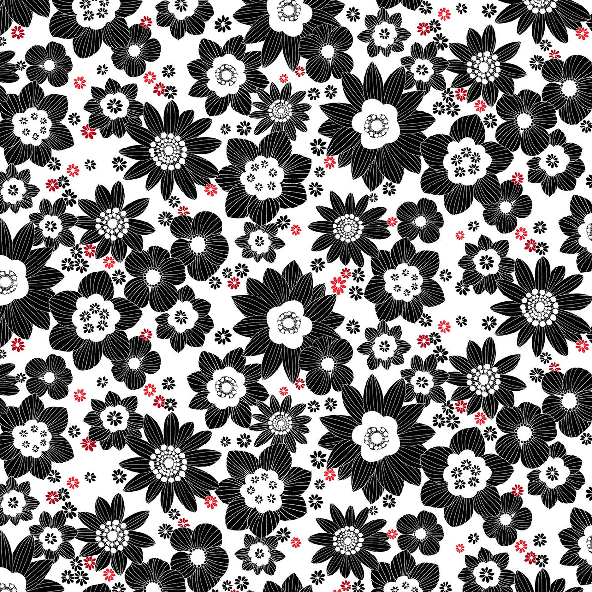 Fabric P & B Textiles White Packed Sketchy Flowers Crimson Royale by t ...