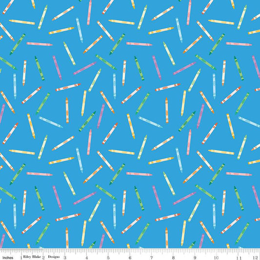 Fabric Riley Blake Blue Crayons Get Your Cray-on with Crayola by the Q ...