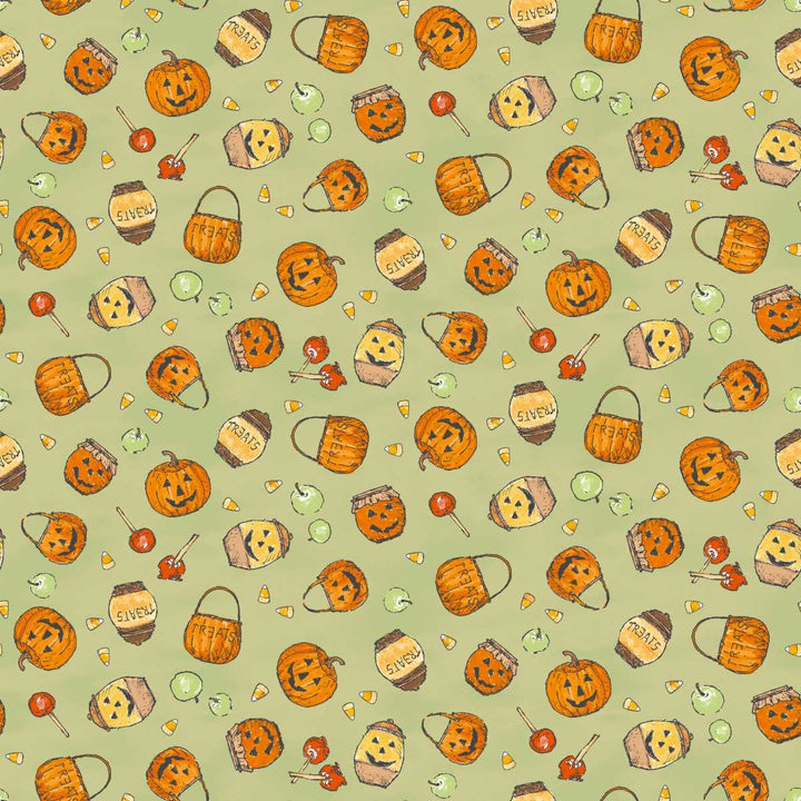Fabric Studio E Green Pumpkins and Pots Haunted Acre Wood by the Quart ...