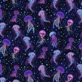 Fabric Timeless Treasures Midnight Bioluminescent Jellyfish Underwater ...