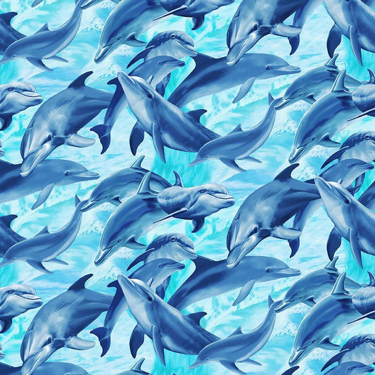 Fabric Timeless Treasures Water Playful Dolphins Underwater Paradise b ...